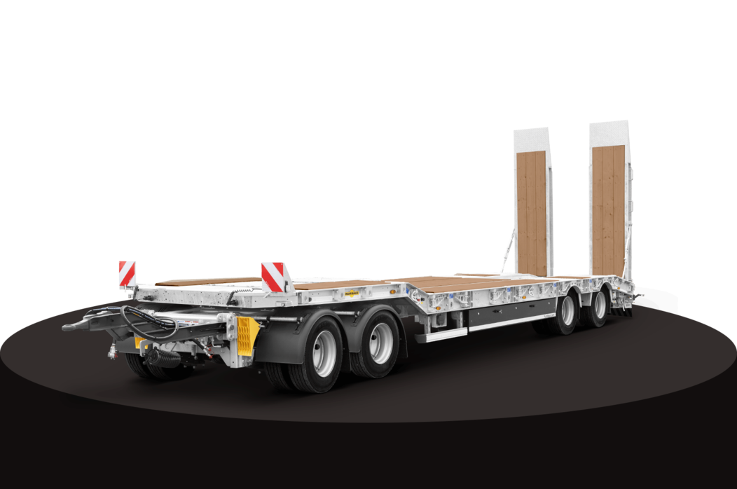 Humbaur | Tieflader mit Extras für Baumaschinen- und Containertransport