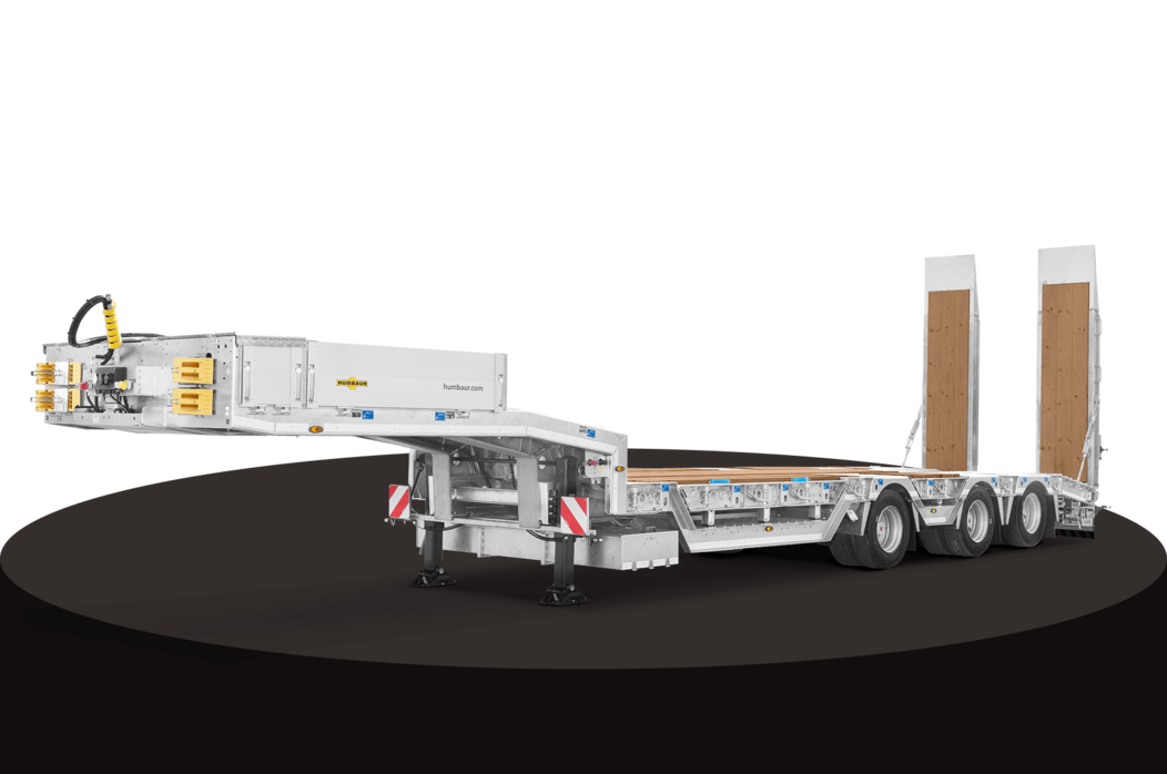 Humbaur | Tieflader mit Extras für Baumaschinen- und Containertransport